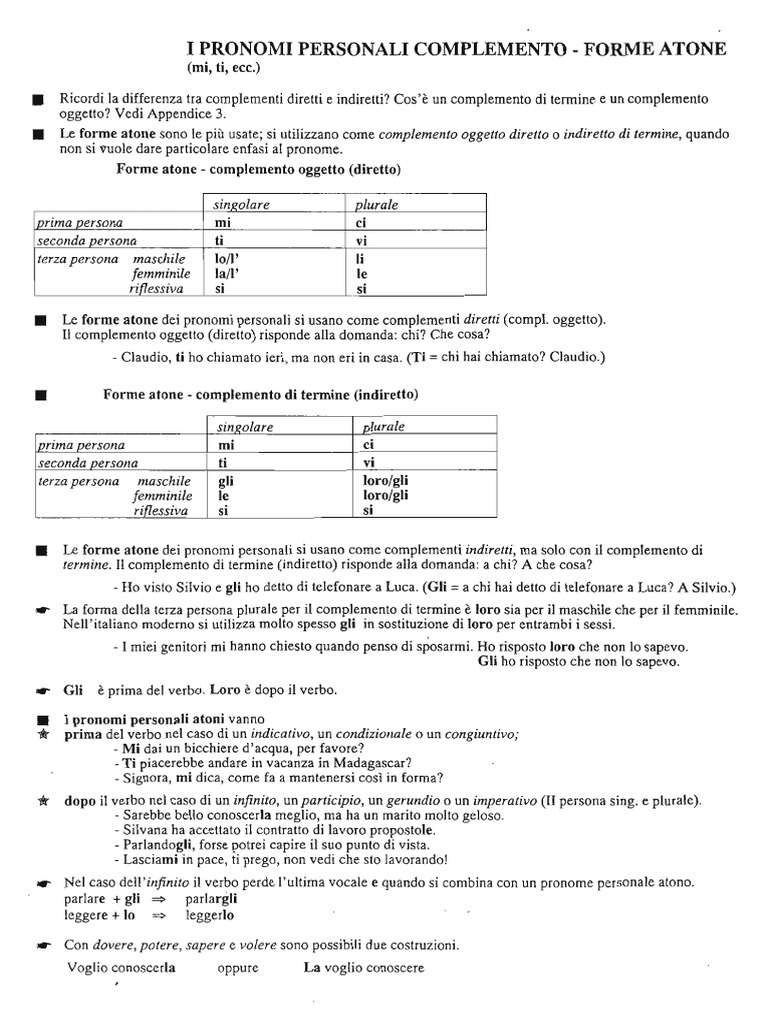I Pronomi Combinati-Teoria Esercizi | PDF