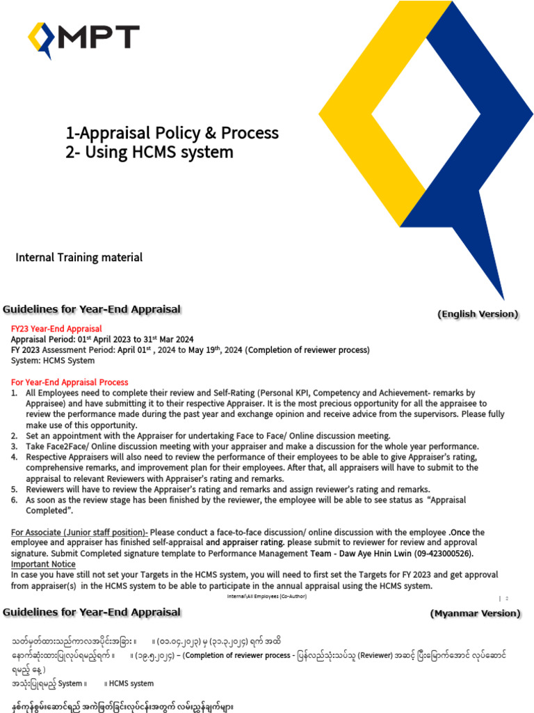 FY23 Appraisal Process Training Material (Policy + HCMS System Usage) | PDF