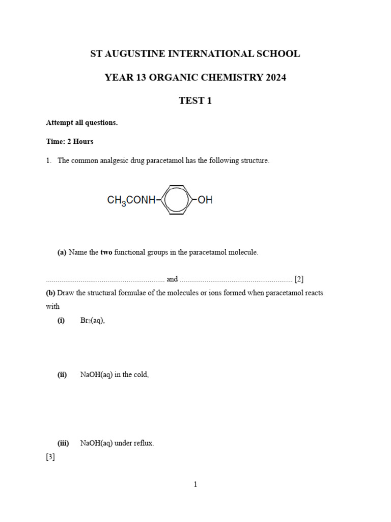 Year 13 Organic Chemistry Test 1 | PDF | Amino Acid | Acid