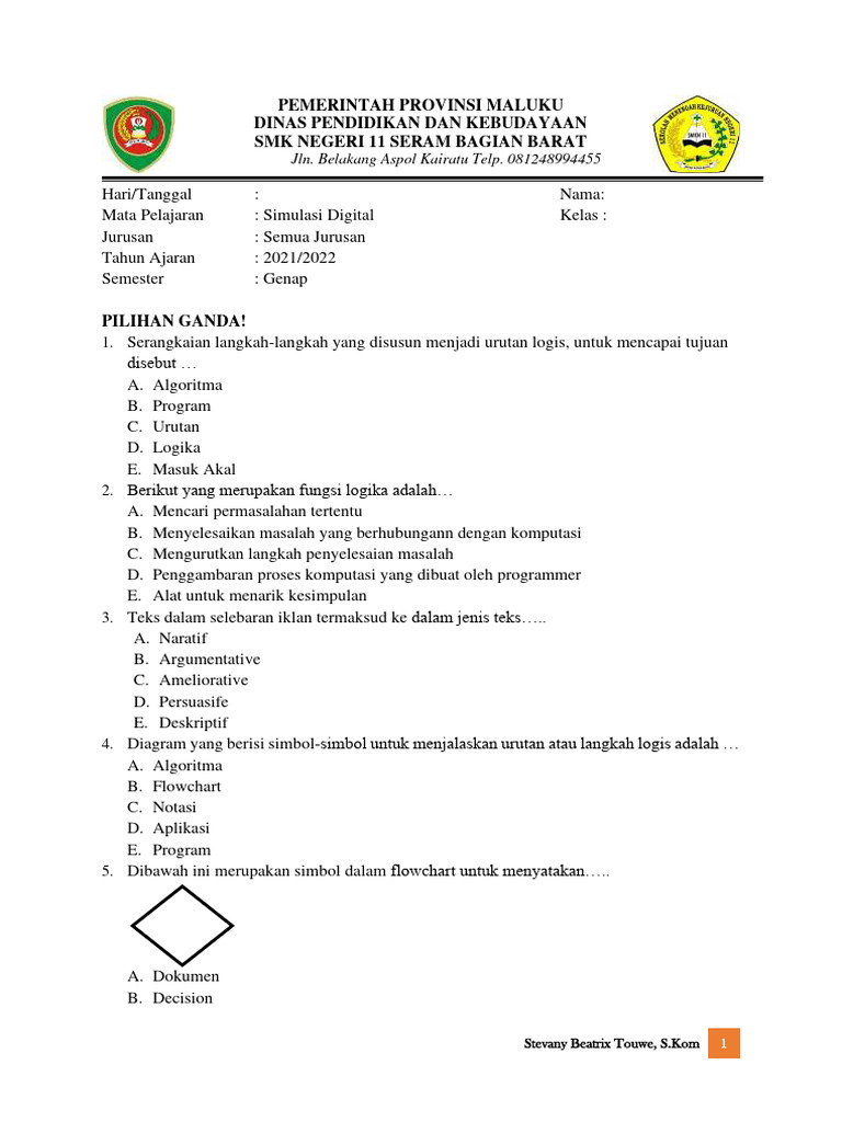 Soal Simulasi Digital Kelas SMK 2021 | PDF