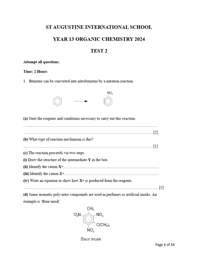 Year 13 Organic Chemistry Test 2 | PDF | Acid | Chemical Reactions