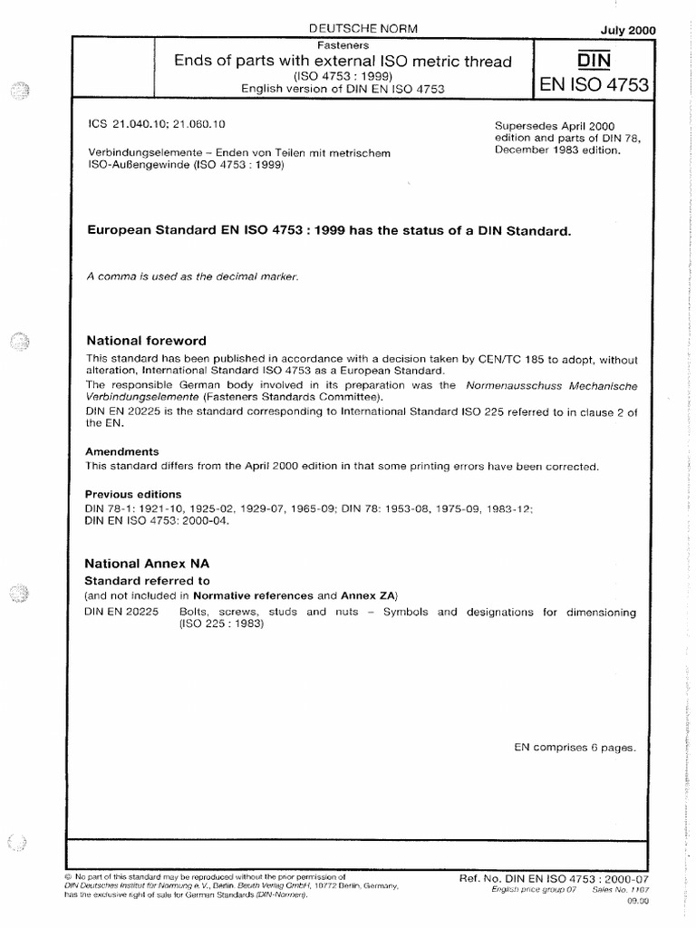Din En 4753 尾形 Screw Ends Shape Pdf