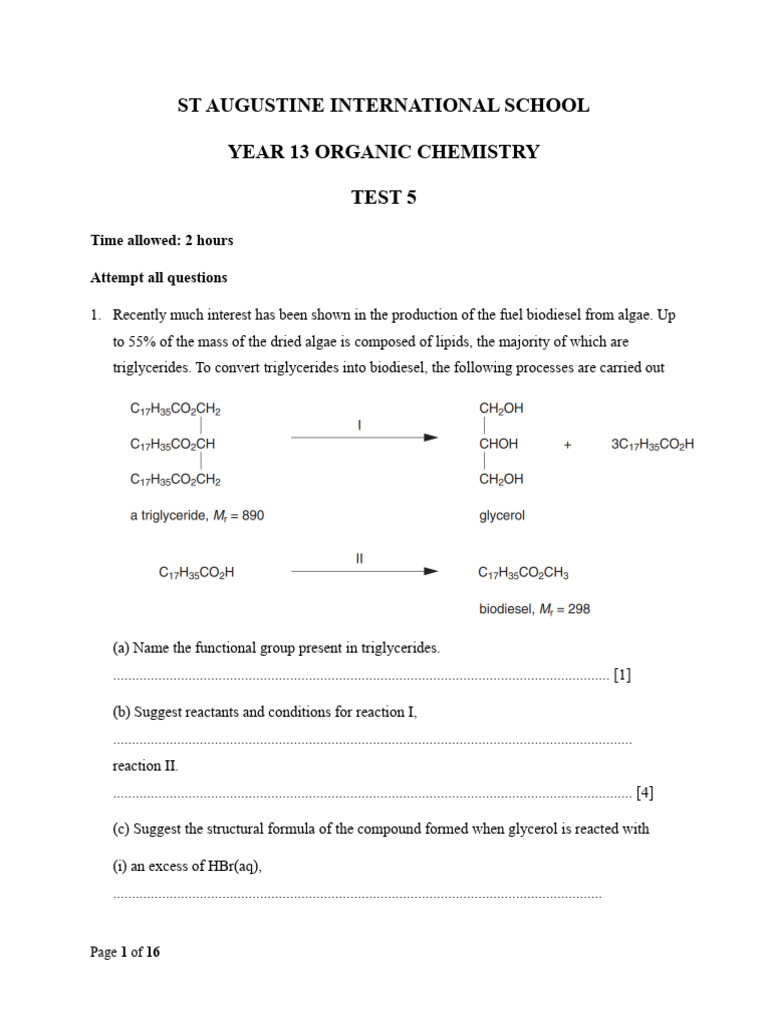 Year 13 Organic Chemistry Test Guide | PDF | Amino Acid | Polymers