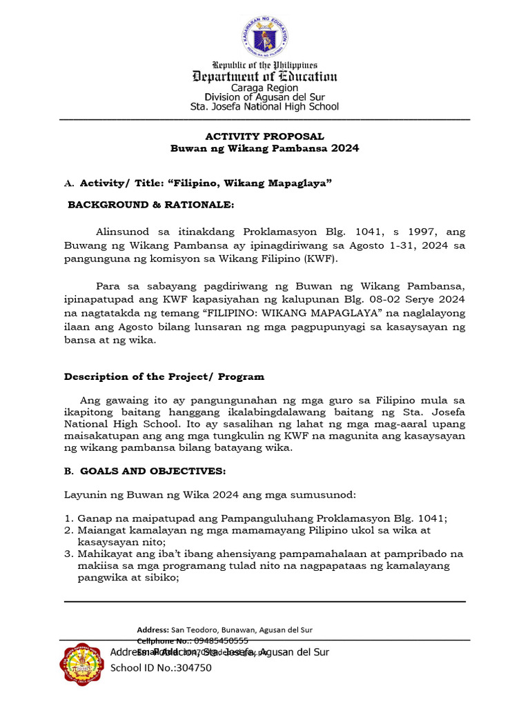 Updated - Project Proposal - Buwan NG Wika 2024 | PDF