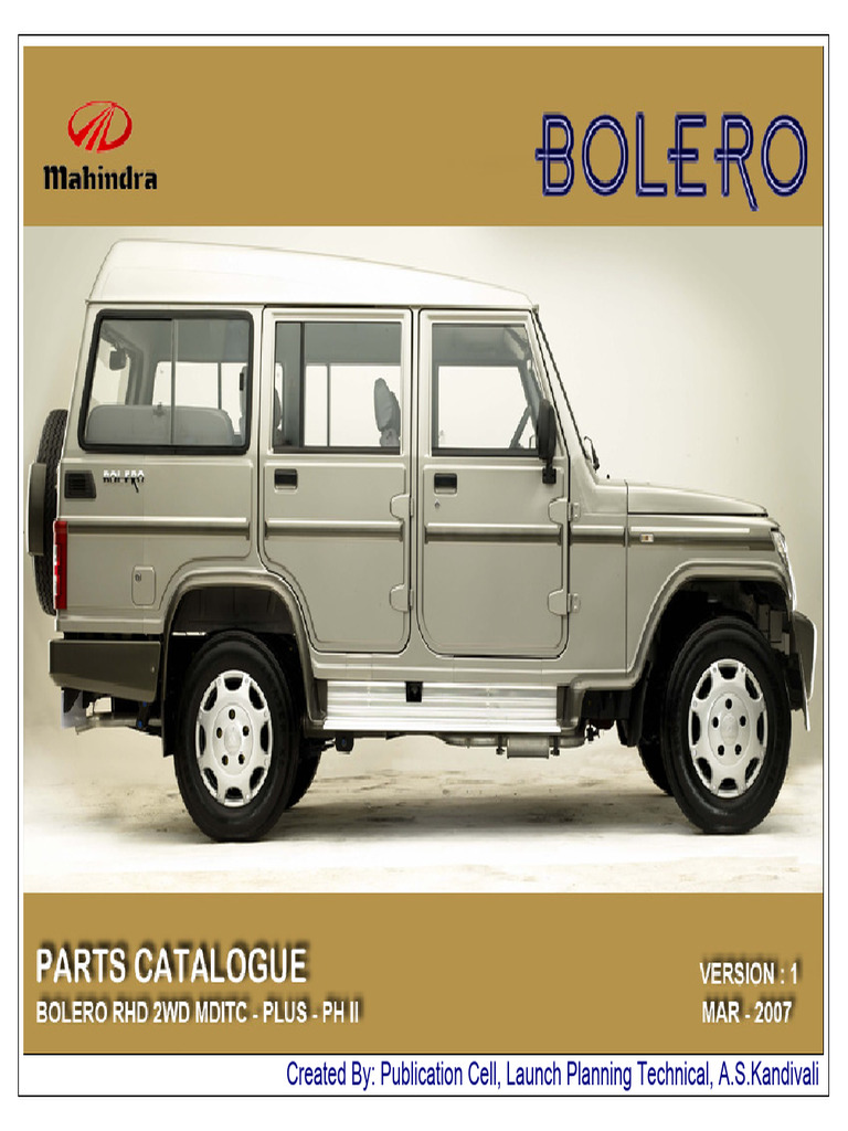Bolero RHD Diesel Mdi TC 3200 2wd Plus PH II Ver 1 March 200 | PDF ...