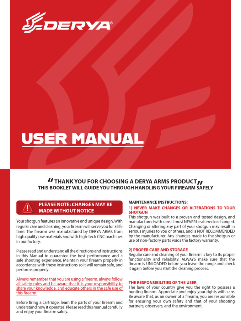 Derya MK-12 Shotgun User Manual | PDF | Firearms | Trigger (Firearms)