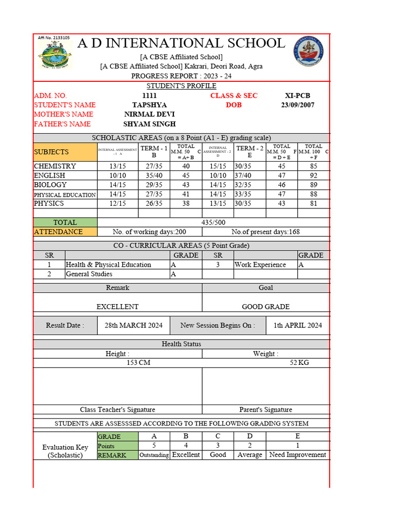 Report Card of ADIS | PDF | Schools | Student Assessment And Evaluation