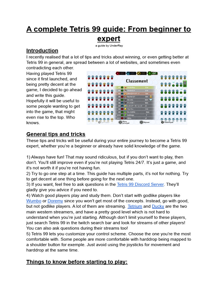 A Complete Tetris 99 Guide - From Beginner To Expert | PDF