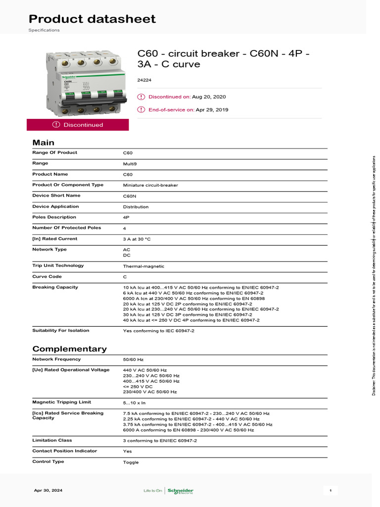 Schneider Electric - C60 - 24224 | PDF | Electricity | Electrical Equipment