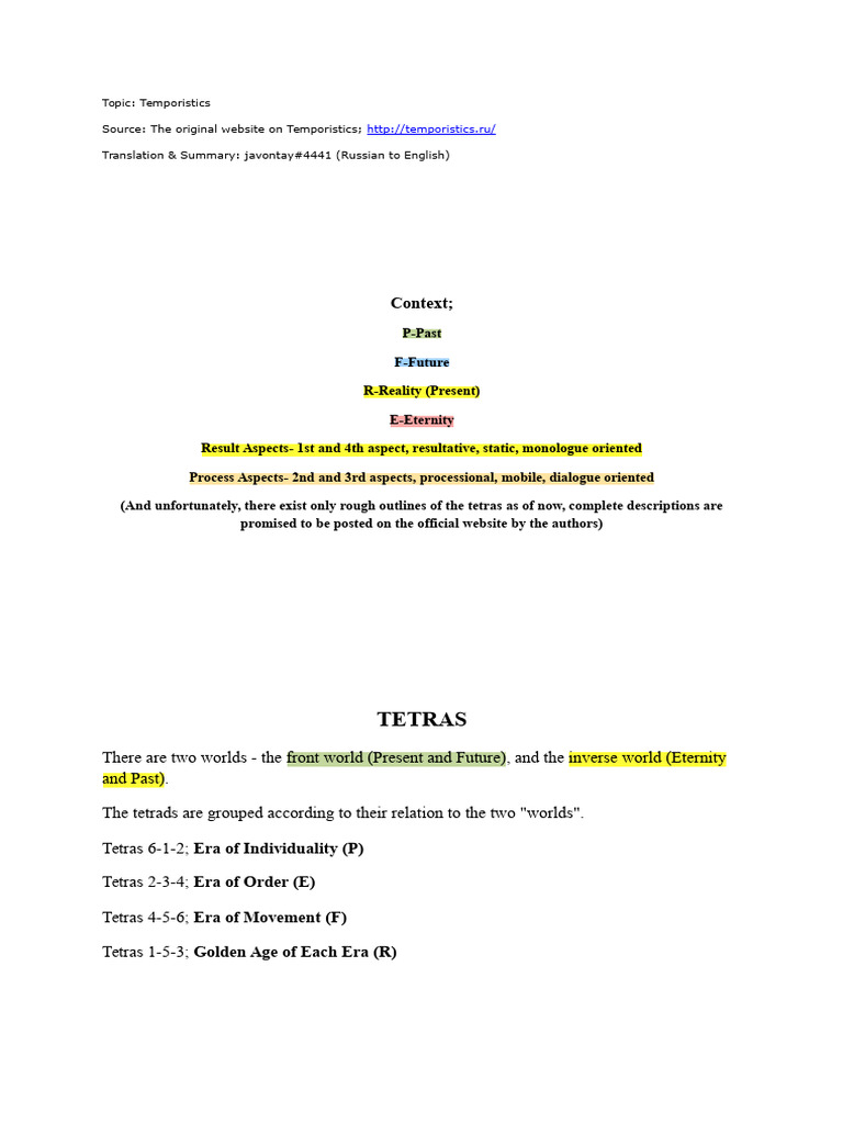 Temporistics Tetras Briefly | PDF