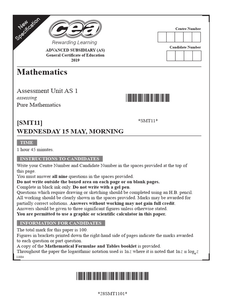 A2AS MATH REVISED Past Papers Mark Schemes Standard MayJune Series 2019 ...