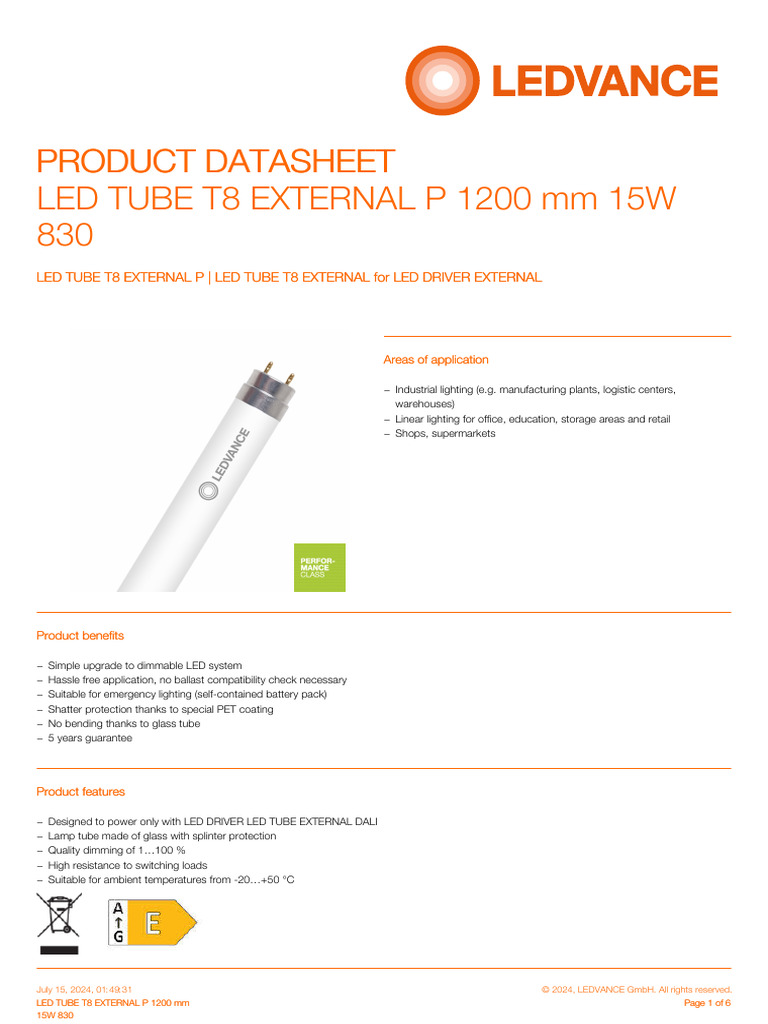 LED TUBE T8 EXTERNAL P 1200 MM 15W 830 en | PDF | Vacuum Tube | Mains ...