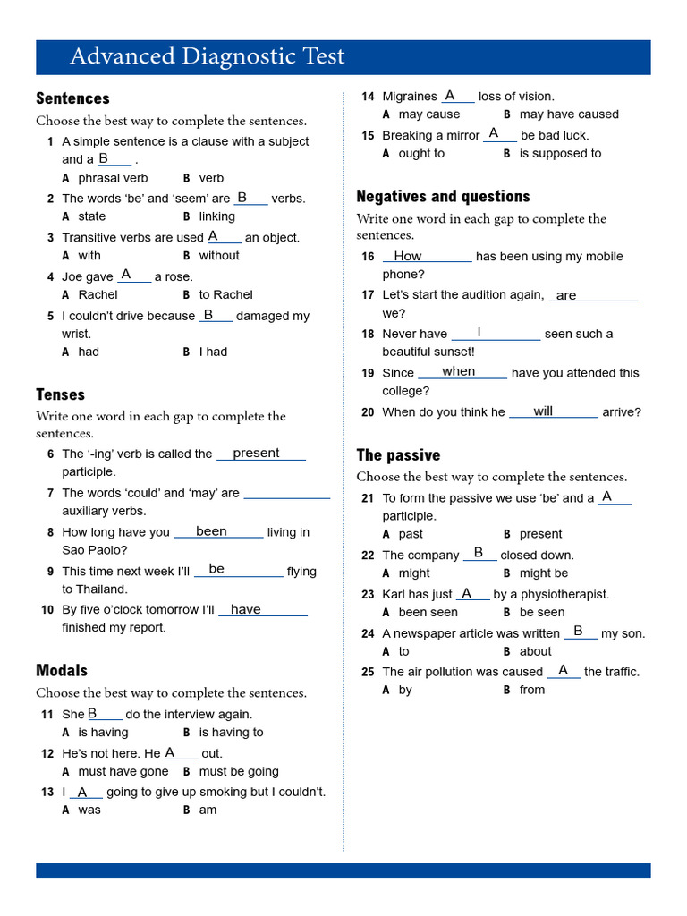 Advanced Diagnostic | PDF | Verb | Adjective