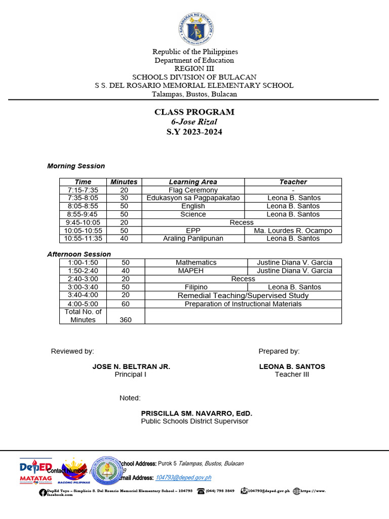 Class Program Grade 6 SY.2024 2025 | PDF | Government | Philippines