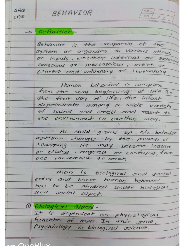 Behaviour SAQ 5 Marks LAQ 10 Marks | PDF