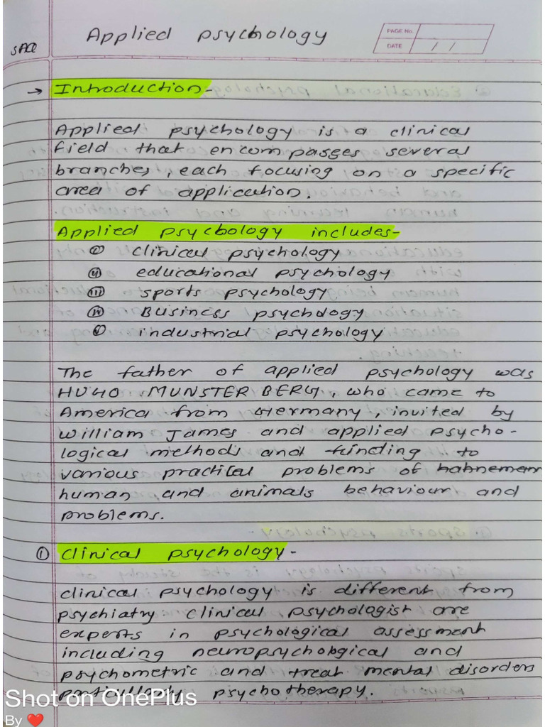 Applied Psychology SAQ 5 Marks | PDF