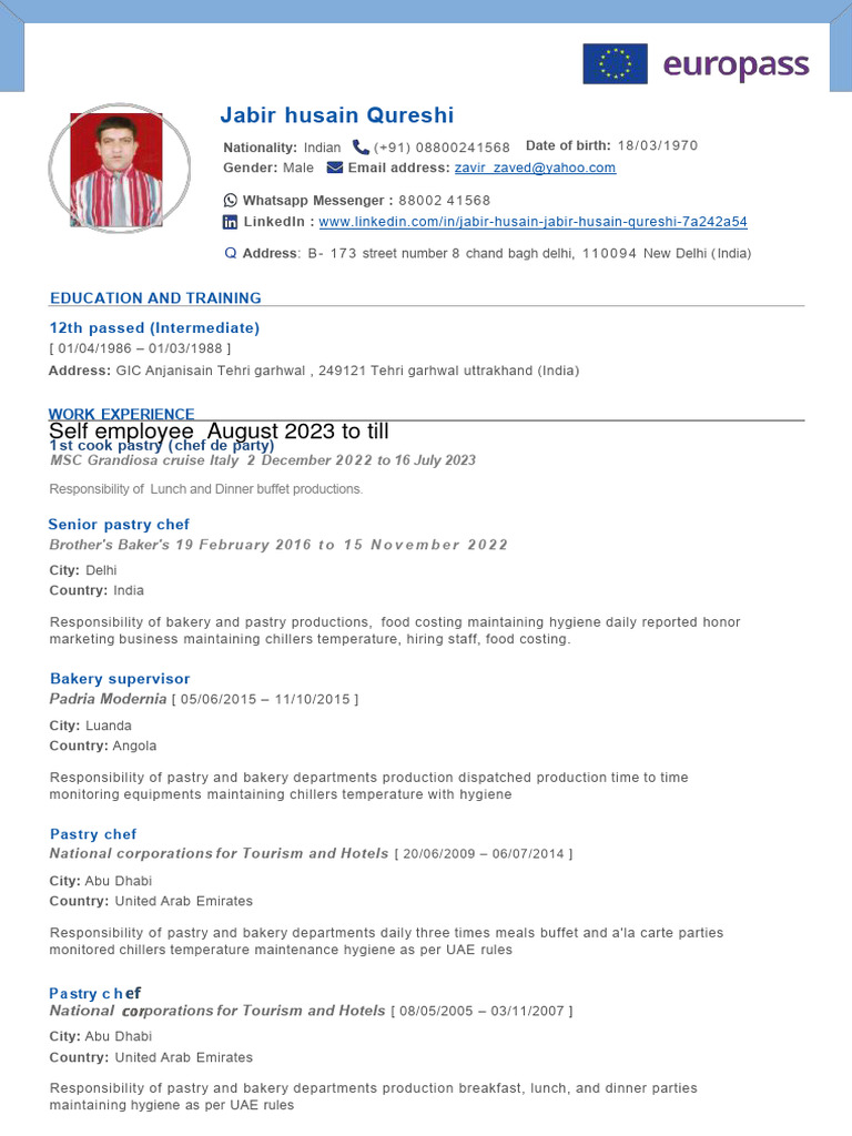 Jabir Husain CV 27-07-2024 Zavir | PDF | Cuisine