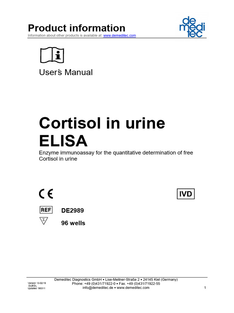 IFU DE2989 Cortisol in Urine ELISA 190311 M | PDF | Cortisol ...