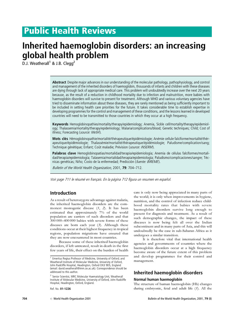 Inherited Haemoglobin Disorders - An Increasing Global Health Problem ...