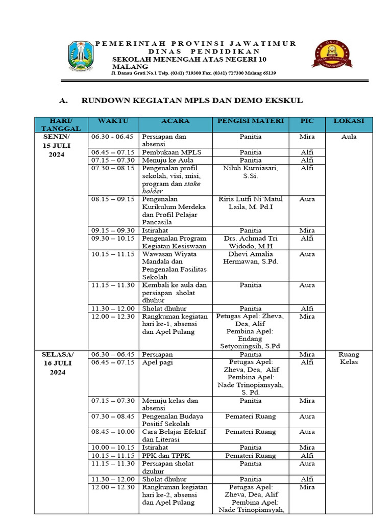 Susunan Acara MPLS 2024 | PDF