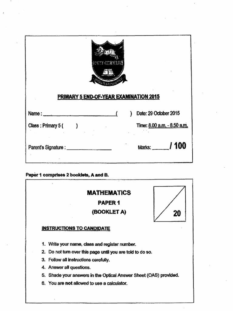 P5 Maths SA2 2015 Tao Nan Exam Papers | PDF