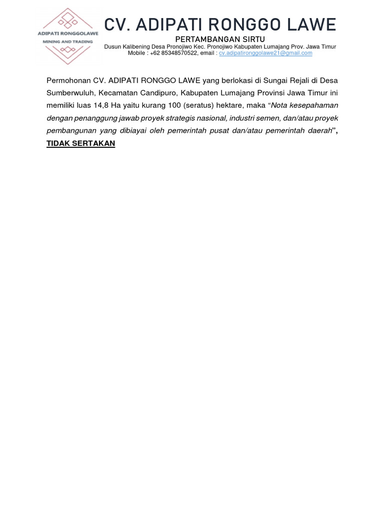 Cv. Adipati Ronggo Lawe | PDF