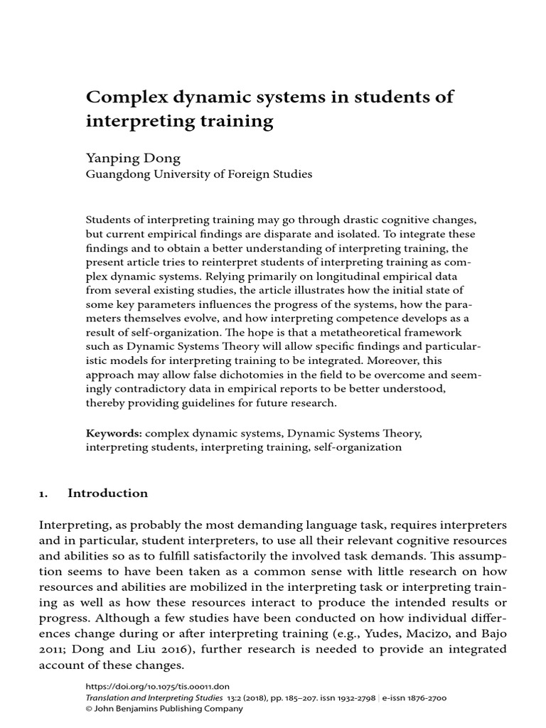 Complex Dynamic Systems in Students of Interpreting Training | PDF ...