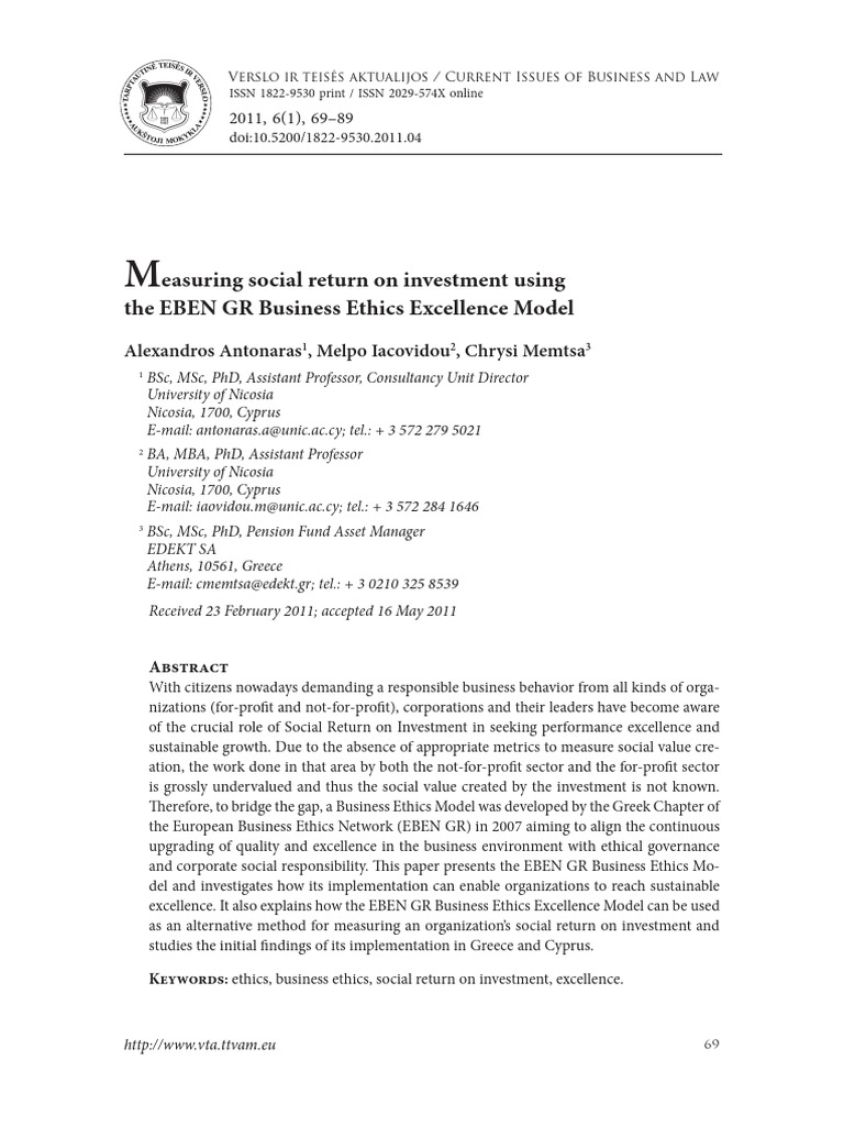 Measuring Social Return On Investment Using The EBEN GR Business Ethics ...