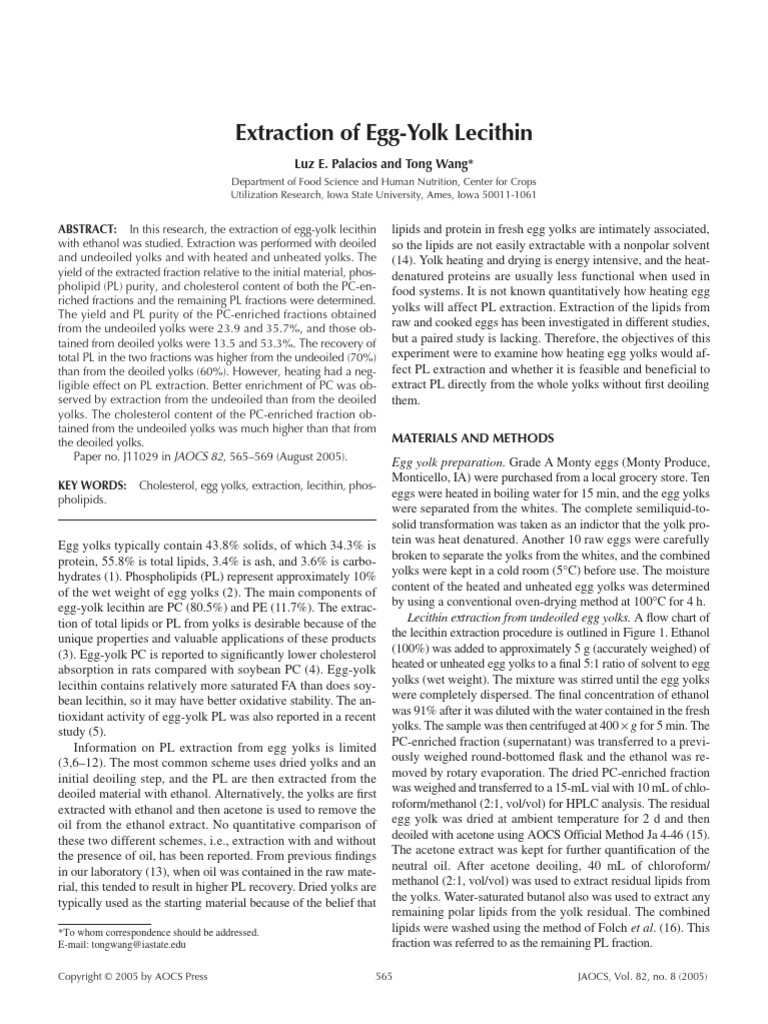 Extractionof Yolk Lecithin | PDF | Yolk | High Performance Liquid ...