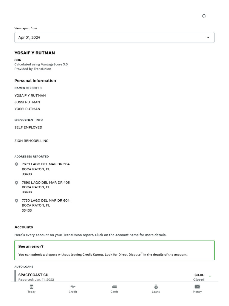 Yosaif Rutman Credit Karma | PDF | Credit | Finance & Money Management