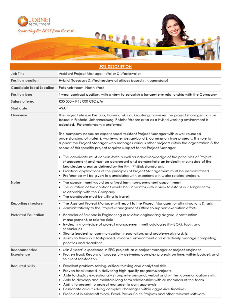 Job Advert - Assistant Project Manager (Hammanskraal) | PDF ...