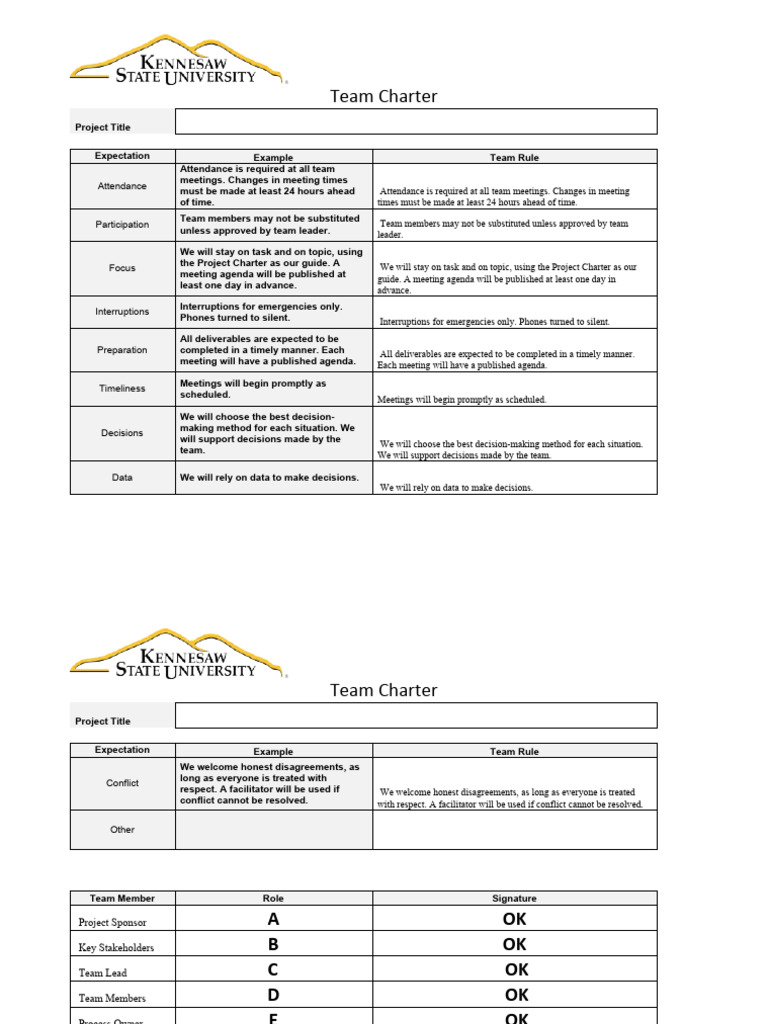 Six Sigma Green Belt Team Charter Template | PDF