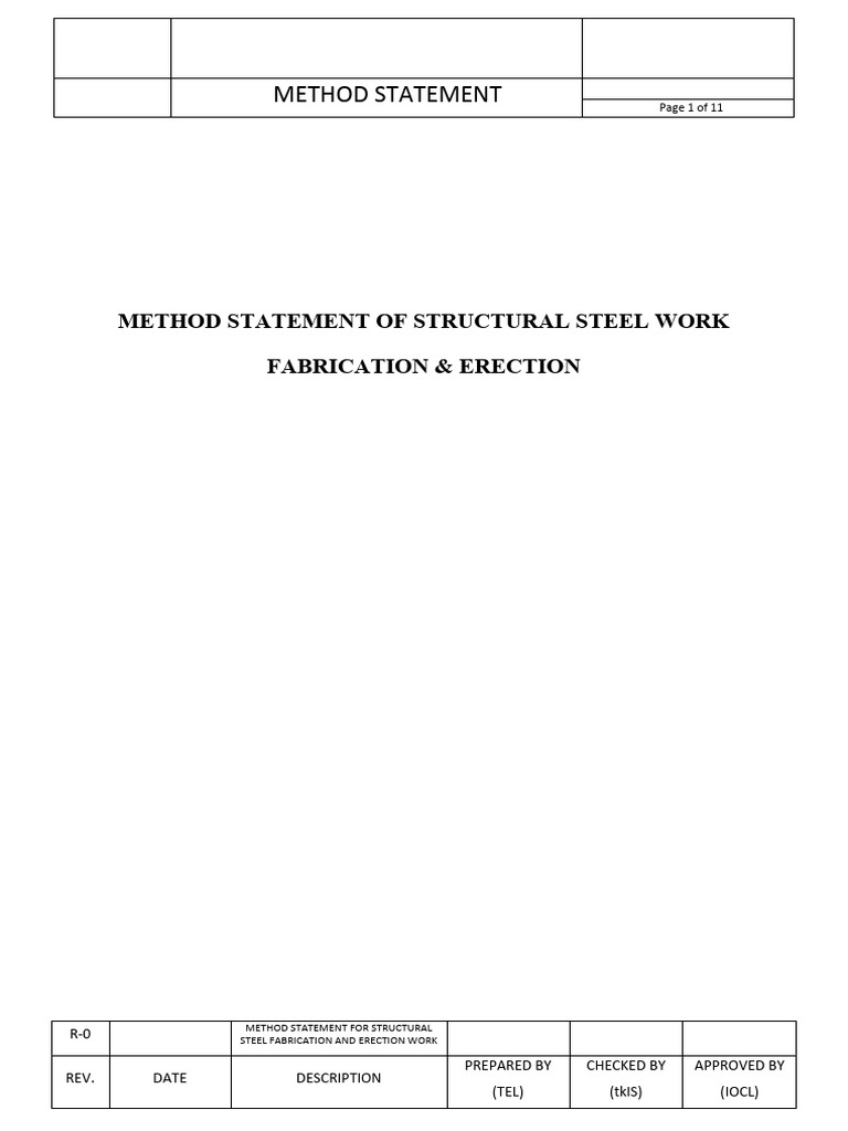 Method Statement For Structural Fabrication Erection | PDF | Welding ...