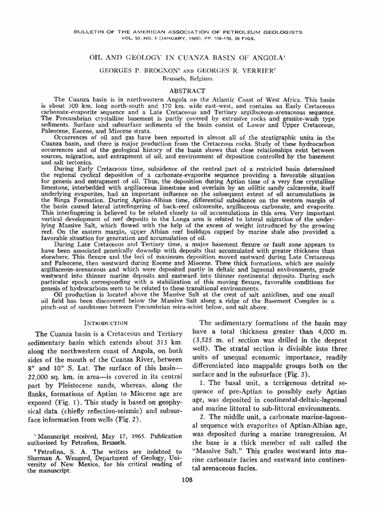 Oil and Geology in Cuanza of Angola - Brognon | PDF | Petroleum | Limestone