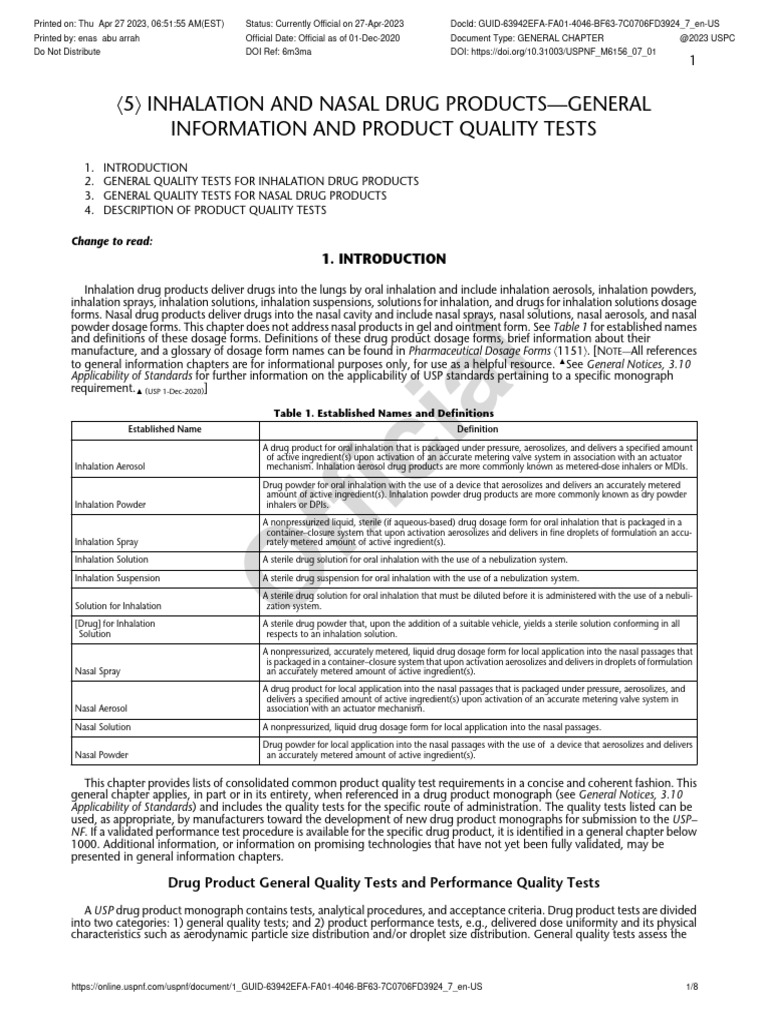 5 Usp | PDF | Pharmaceutical Formulation | Aerosol