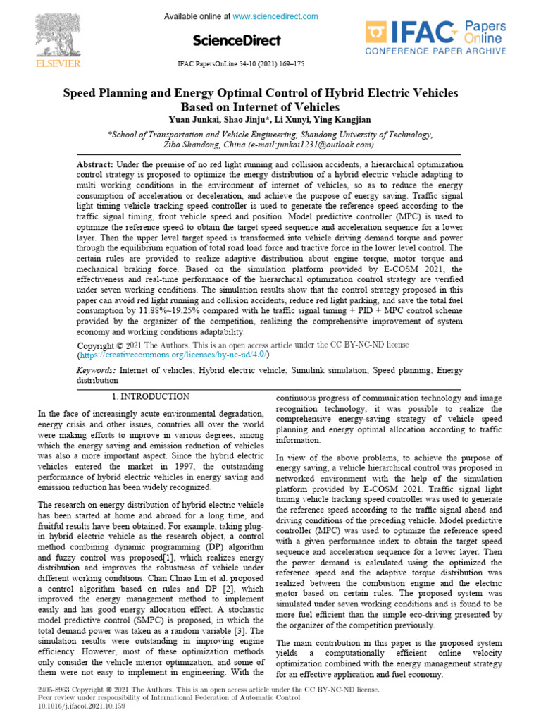 22.Speed Planning and Energy Optimal Control of Hybrid Electric Vehicles Based on Internet of ...