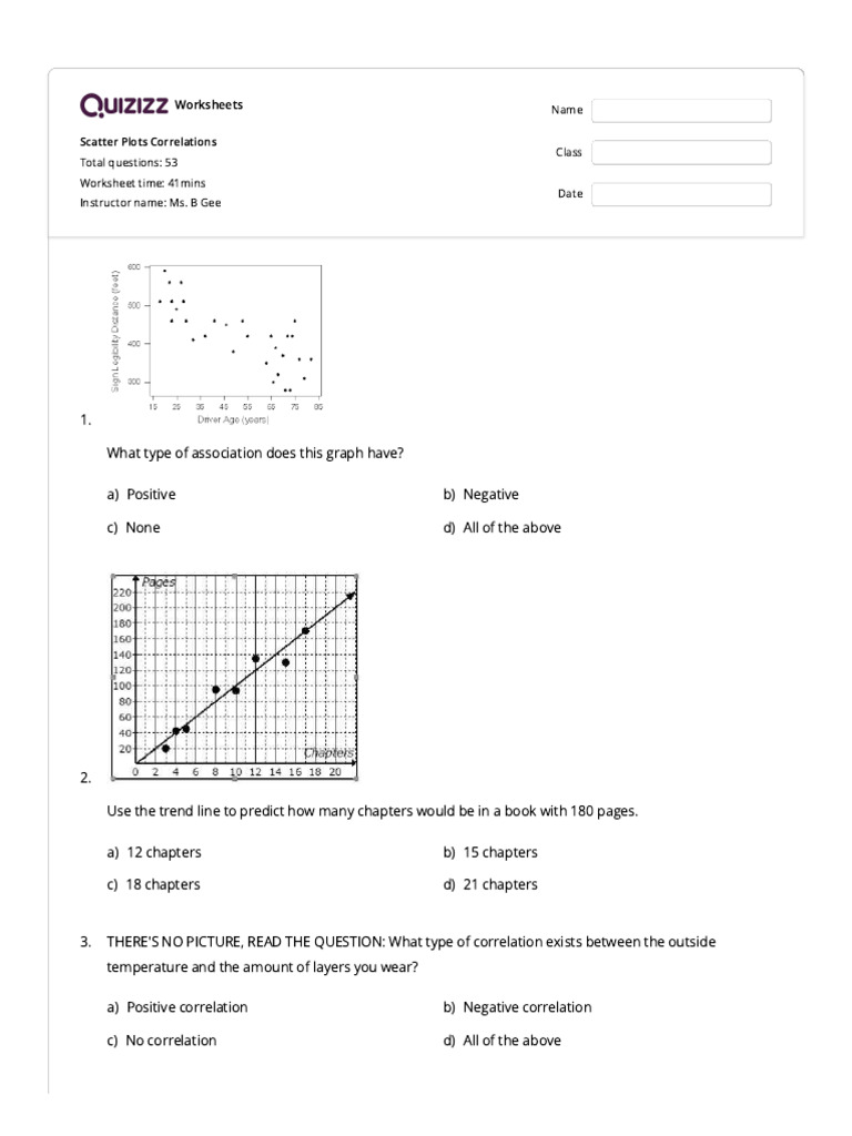 Scatter Plot Correlation Worksheets | PDF | Scatter Plot