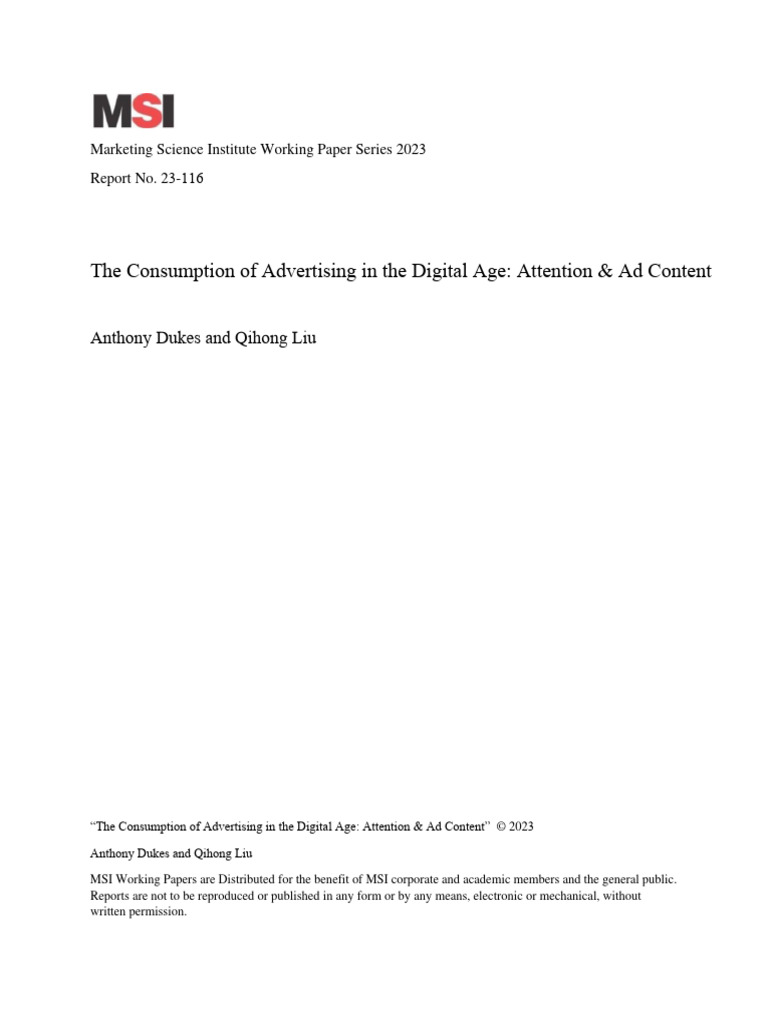 MSI Report 23-116 | PDF | Advertising | Brand