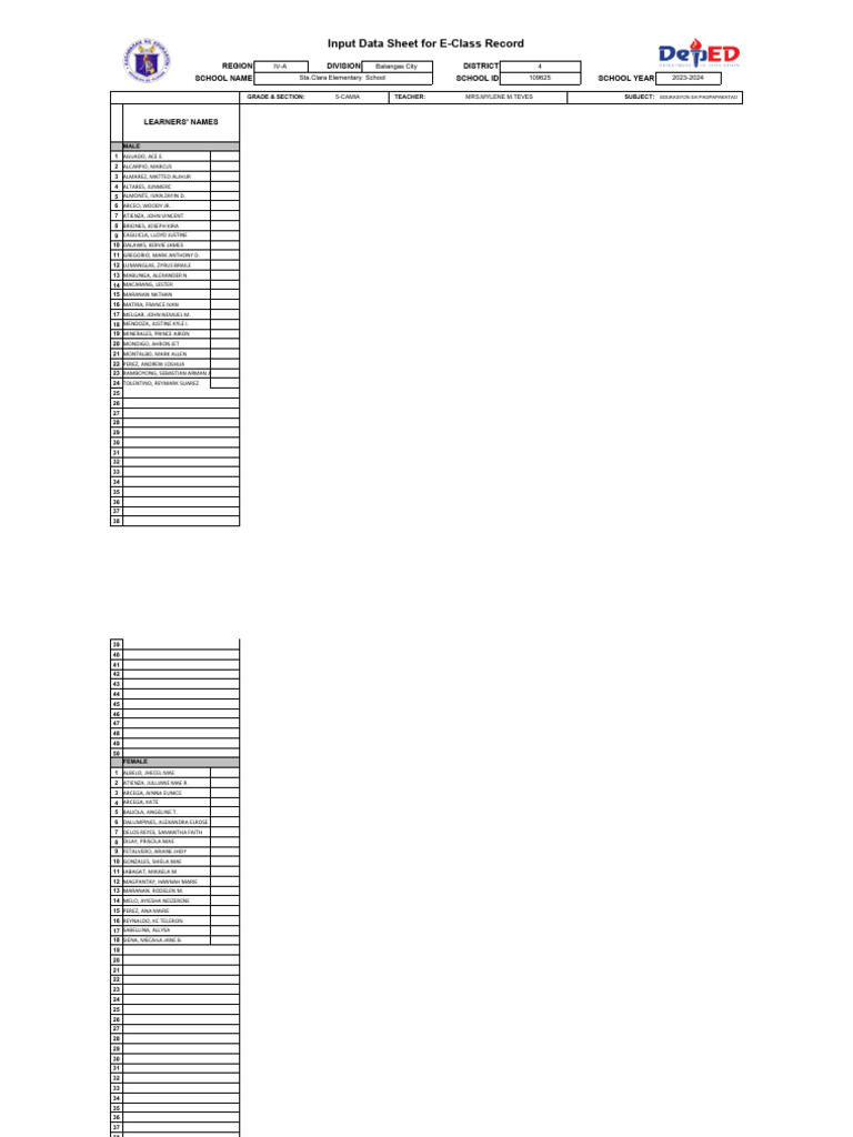 E-Class Record for Grade 5-CAMIA 2023-2024 | PDF