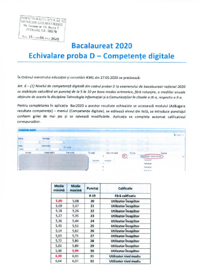 Bac 2020 Echivalare Proba D Competente Digitale | PDF