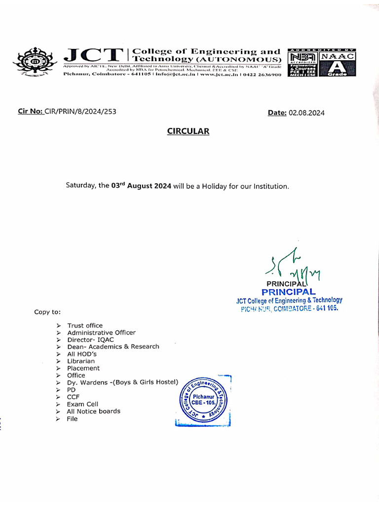 Holiday Circular 1 | PDF