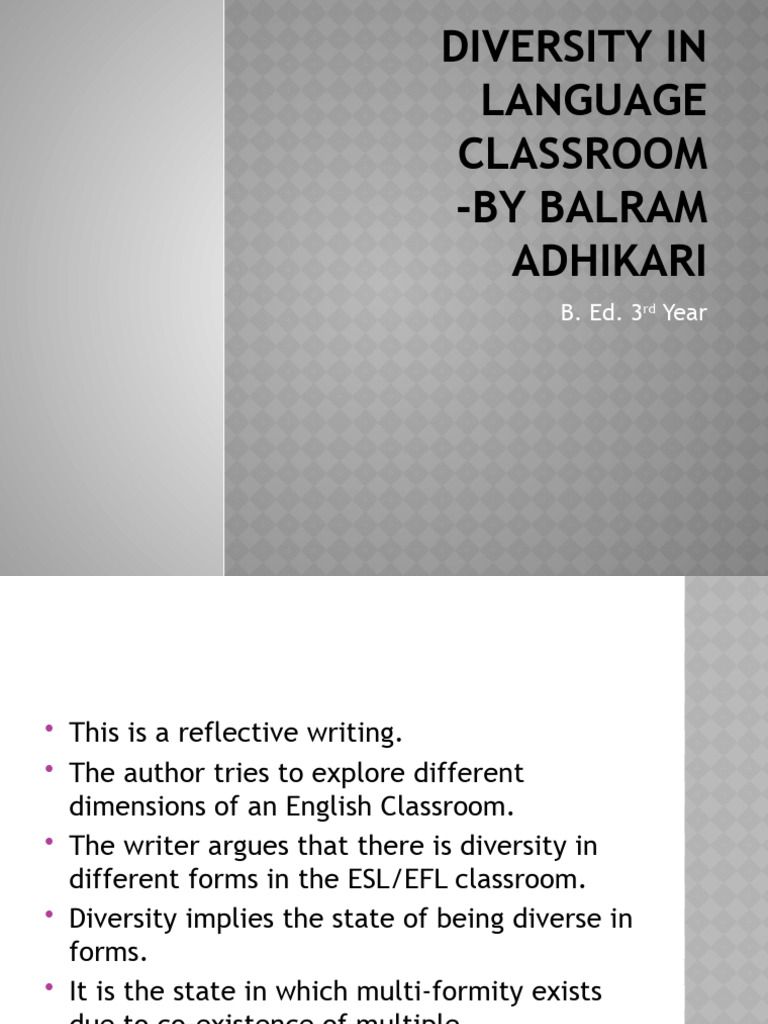 Diversity in Language Classroom | PDF | Micronutrient | Senses