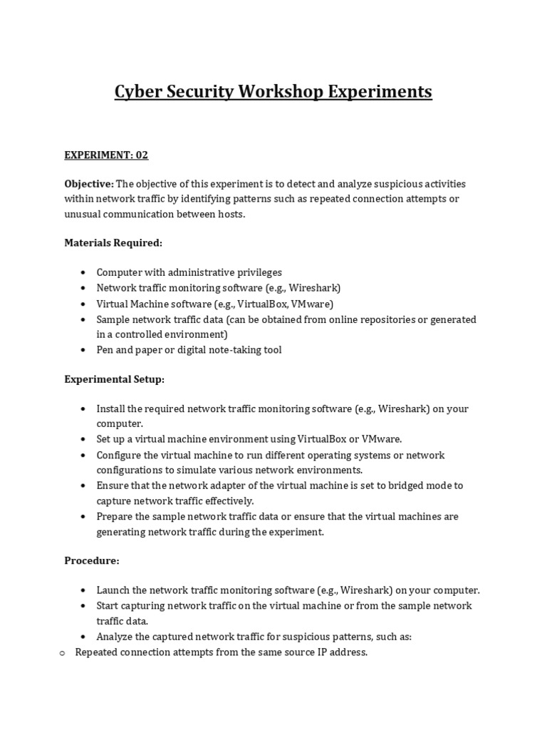 Cyber Security Workshop Experiments | PDF | Computer Network | Malware