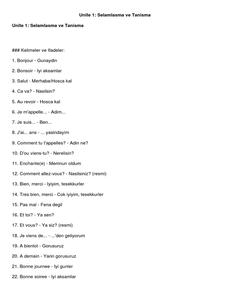 Unite 1 Selamlasma Ve Tanisma | PDF