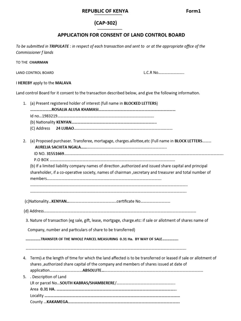Land Control Board Consent Application | PDF | Financial Economics ...