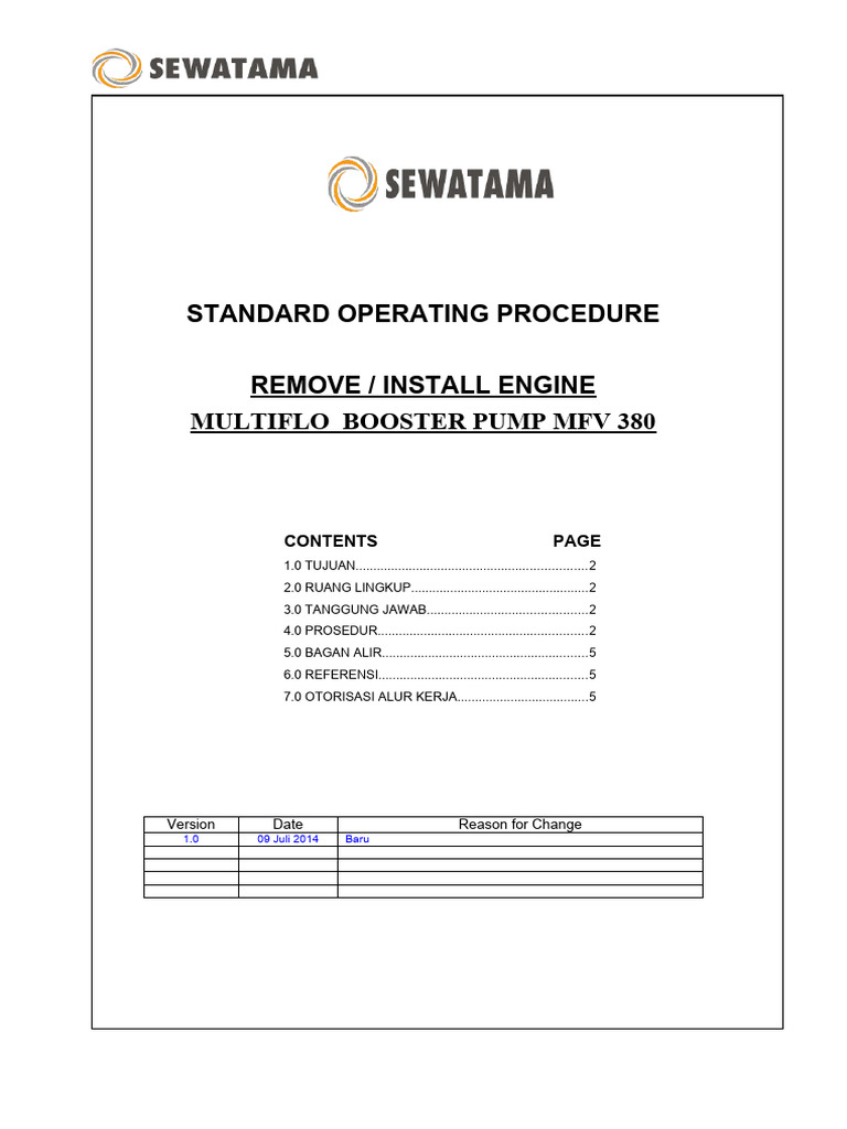 SOP Remove & Install Engine Multiflo Booster Pump MFV 380 | PDF | Teknologi & Rekayasa