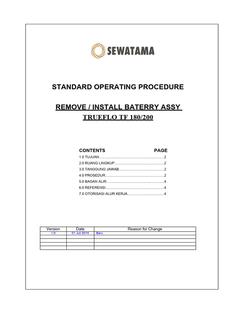 SOP Remove & Install Battery Assy Trueflo TF 180 200 | PDF