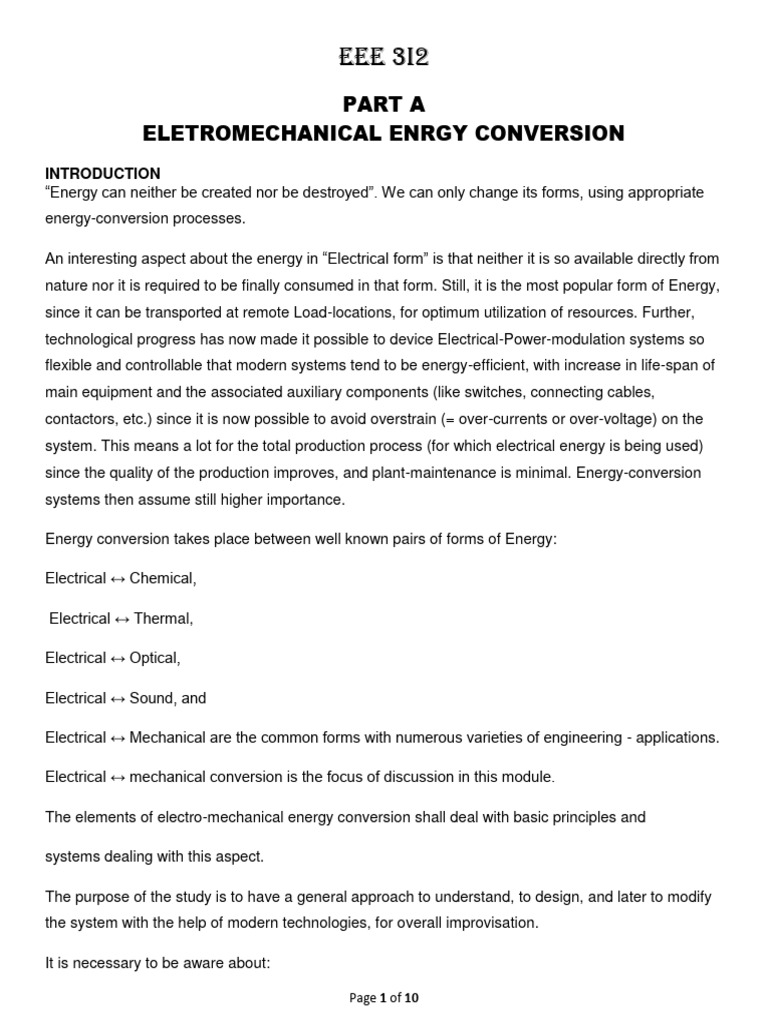 Eee 312 Part A Electromechanical Energy Conversion | PDF | Electric Motor | Magnetism
