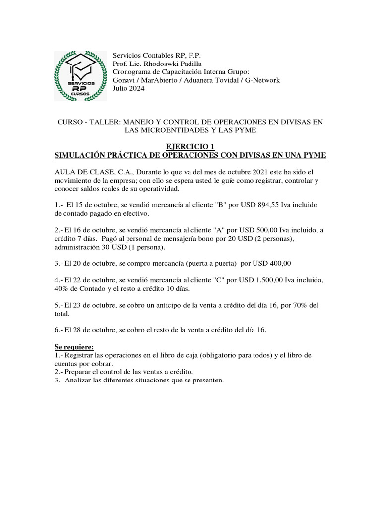 01 Ejercicio Divisas Aula Jul 2024 | PDF | Finanzas y dinero | Derecho