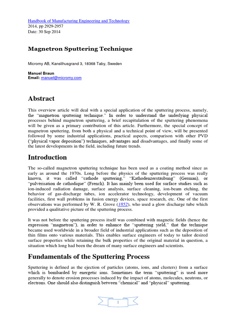 Artikel Springer 1 | PDF | Sputtering | Atoms